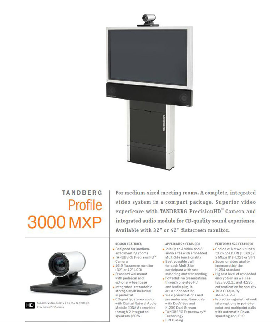TANDBERG PROFILE 3000 MXP VIDEOCONFERENCING SYSTEM VIDEO CONFERENCE ...