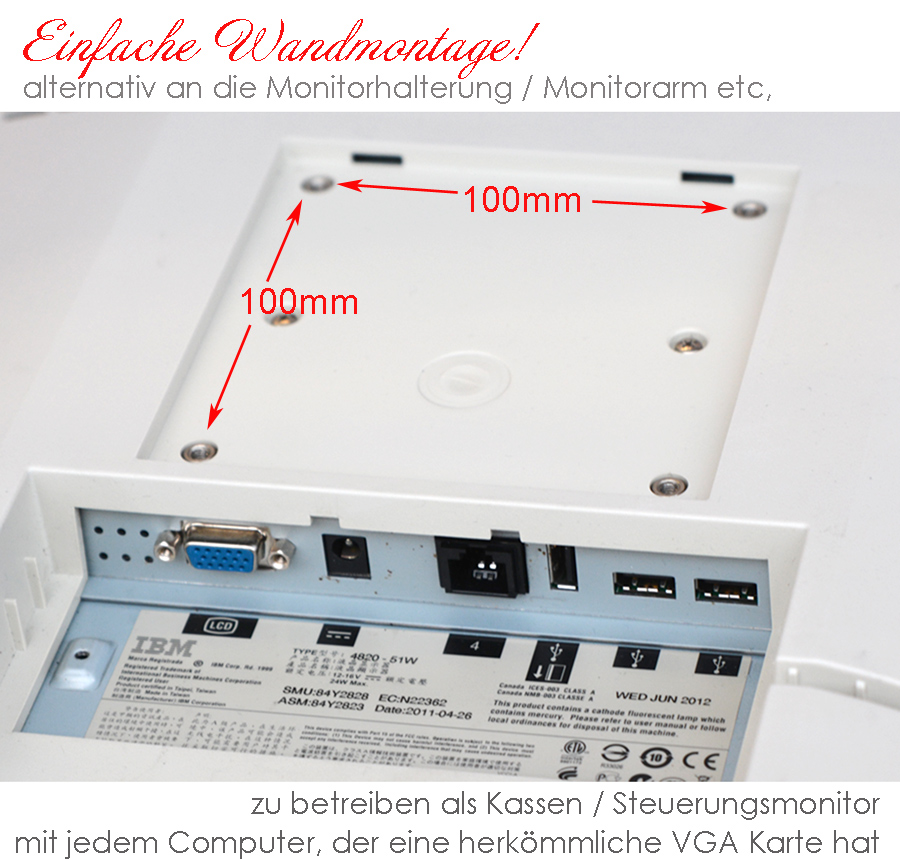 15in 15 " Pos Monitor IBM 1024x768USB Touchscreen To Windows XP 7 8 10 ...